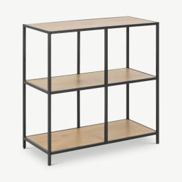 Dover Wide Bookcase, Wild Oak & Black Steel | Furnicher