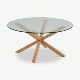 Talon Round Coffee Table, Glass & Oak base | Furnicher